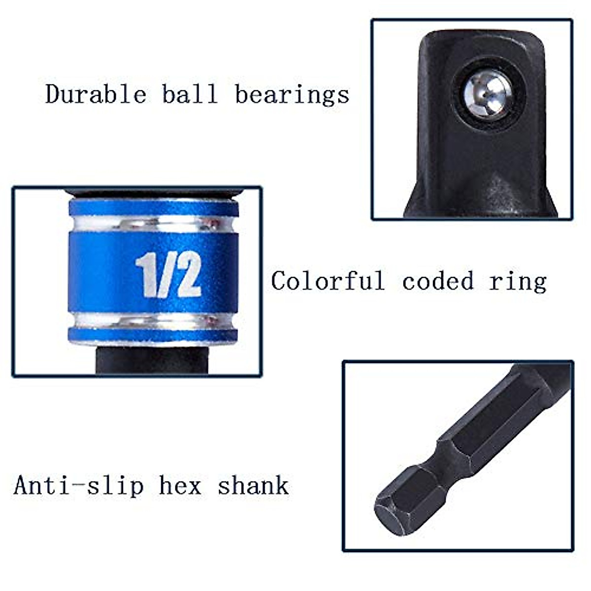 3Pcs 1/4 3/8 1/2" Hex Shank Drill Nut Driver Bit Set, Impact Grade Driver Sockets Adapter Extension Set Drill Bit, 105 Degree Right Angle Driver Extension Screwdriver Drill Attachment