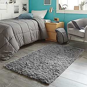Ophanie Machine Washable 3 x 5 Feet Rugs for Bedroom, Fluffy Shaggy Bedside Floor Dorm Grey Area Rug, Soft Gray Fuzzy Non-Slip Indoor Room Carpet for Kids Boys Girls Teen Home Decor Aesthetic, Nursery
