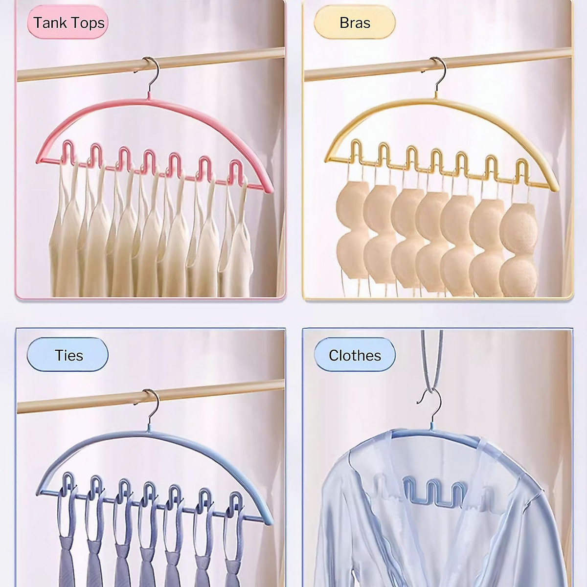 2THESTARS 5-Pack Hangers for Heavy Duty, Multi-Function Non-Slip Space Saver, Ideal for Belt, Tank Tops, Bras, Clothes Organization,Stainless Steel, Rust-Proof, Oxidation Resistant (Yellow)