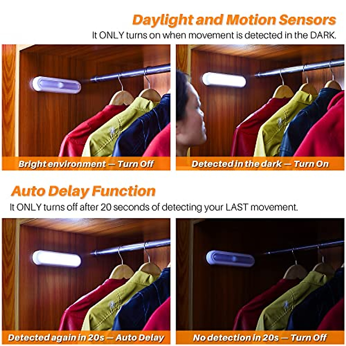 STAR-SPANGLED 3 Pack 7” Motion Sensor Lights Indoor Battery Operated, Stick on LED Light for Closet, Stairs, Under Cabinet, Cool White