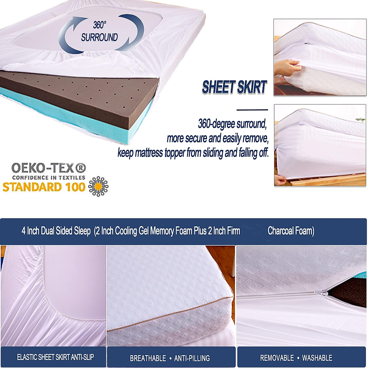 Askme Twin Mattress Topper 4 Inch Ventilated Gel Memory Foam and Firm Foam Support with Bonus Cover, Adjustable Softness Relief Back Pain Breathable and Washable Cover, CertiPUR-US