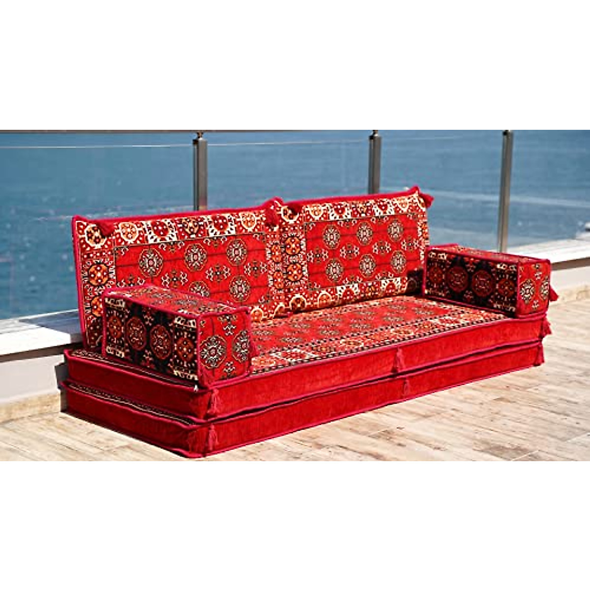 Sleeper Sofa, 8" Thickness Red Arabic Sofa Floor Seating Set, Pallet Sofa, Floor Cushions, Sectional Sofa, Arabic Majilis, Ottoman Couch