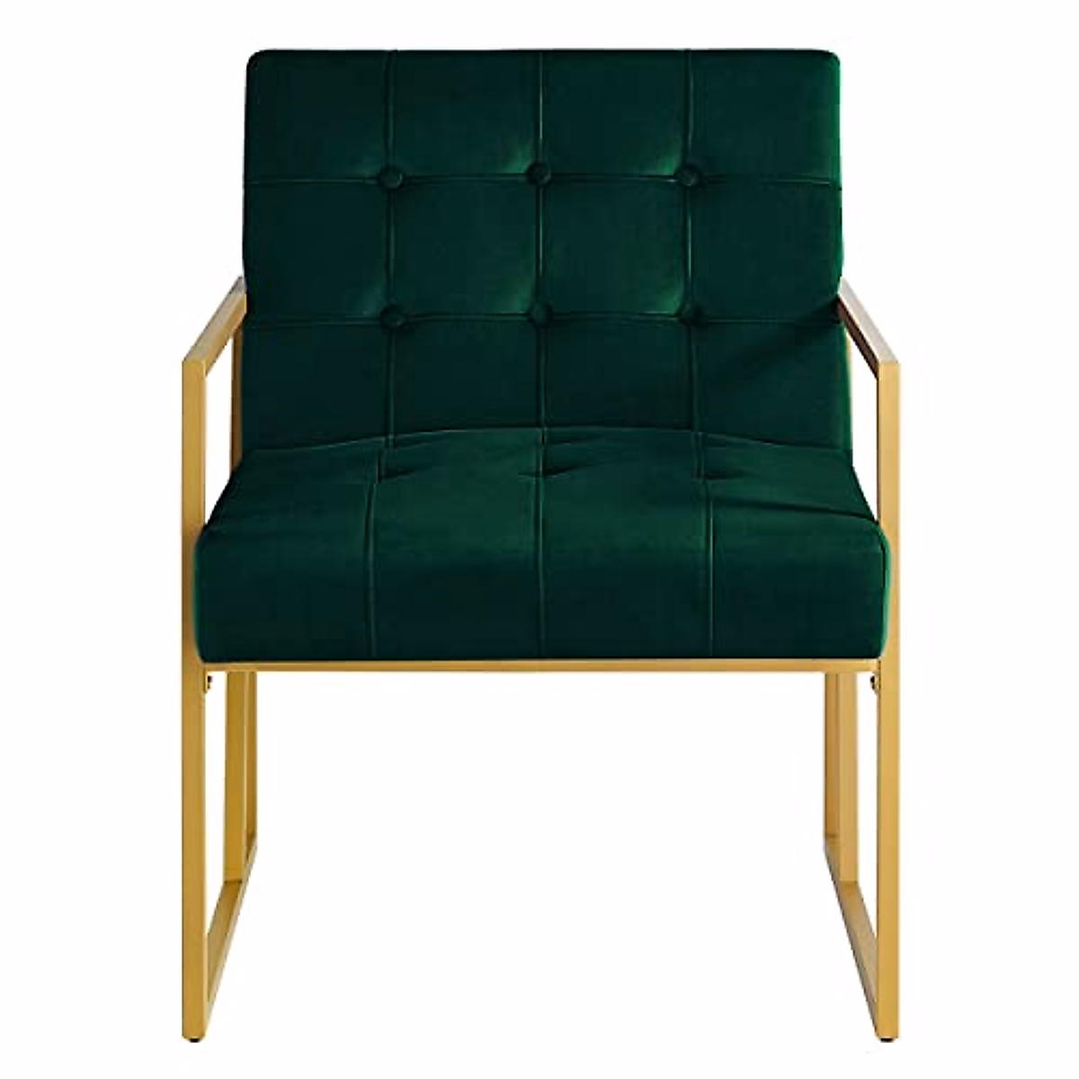 24KF Modern Jade Velvet Button Tufted Accent Chair with Golden Metal Stand, Decorative Furniture Chairs for Living Room Bedroom -Jade