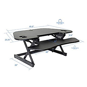 Rocelco 46" Height Adjustable Corner Standing Desk Converter, Quick Sit Standup Dual Monitor Riser, Gas Spring Assist Tabletop Computer Workstation, Large Keyboard Tray, (R CADRB-46), Black