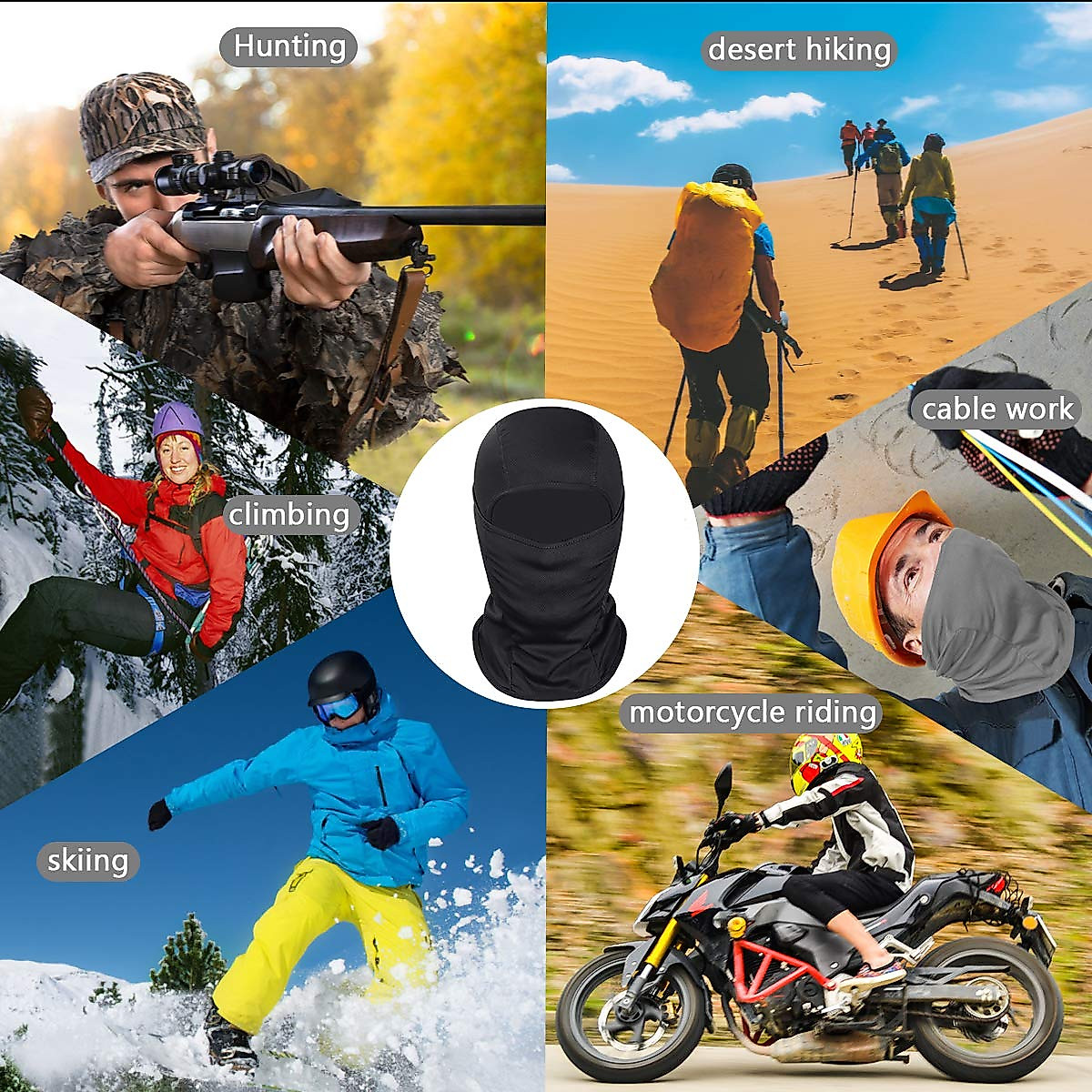 Achiou Ski Mask for Men Women, Balaclava Face Mask, Shiesty Mask UV Protector Lightweight for Motorcycle Snowboard Black