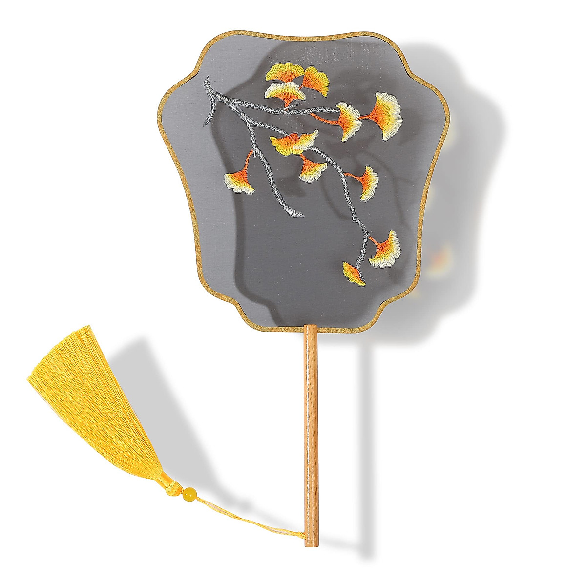 YUELAI Translucent Silk Embroidered Hand Held Fan, Chinese Round Fan, Ancient Hand Fan,Traditional Palace Paddle Dance Fan, Vintage Double-Sided Pattern Fan