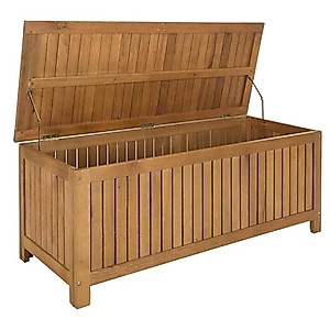 SAFAVIEH PAT7037A Outdoor Collection Abri Teak 47.63" Cushion Deck Box