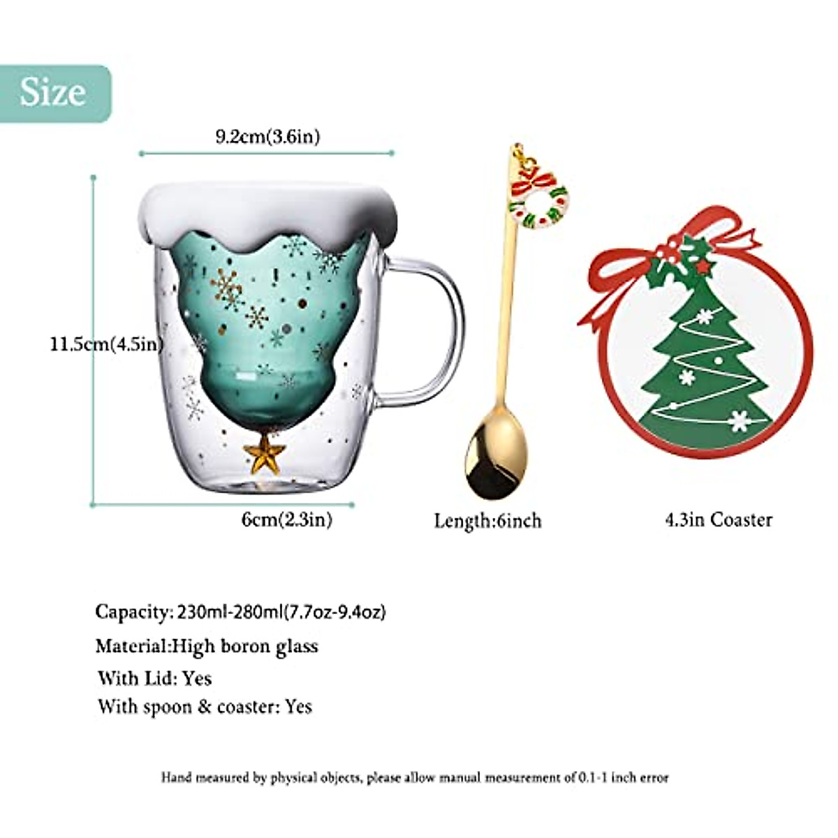 Binoster Cute Mugs Christmas Coffee Mug, Tea Cup, Milk Cup Glasses Double Wall Insulated Glasses Espresso Cup, Best Christmas for Women,Men,Kid, Office and Personal