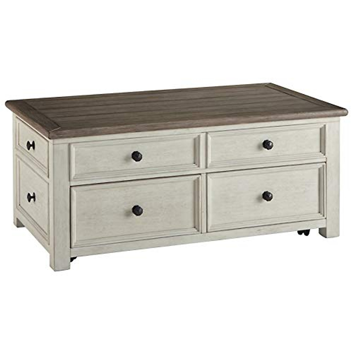 Signature Design by Ashley Bolanburg Farmhouse Lift Top Coffee Table with Drawers, Antique Cream & Brown