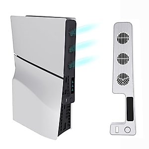 Hesupy Cooling Fan for PS5 Slim Gaming Console for Sony P5 Slim Thermal Cooler Fan, Built-in 3 Fans, with 3 Air Speed Settings, Fan Speed Up to 9500RPM (Silver)