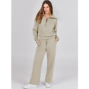 ANRABESS Women 2 Piece Outfits Sweatsuit Oversized Sweatshirt Sweatpants Tracksuit Sweat Lounge Matching Set 2024 Fall Trendy Light Khaki Medium