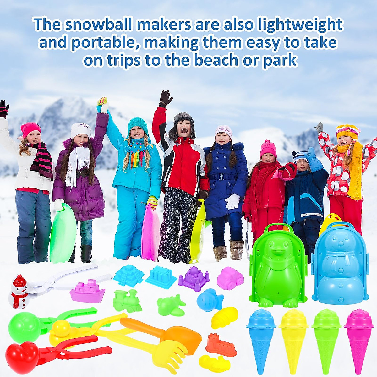 Shappy 32 Pcs Winter Snow Toys for Outdoor Snowball Maker Tool Kit with Handle for Snow Ball Shapes Maker Fights Duck for Adults Snow Sand Toys