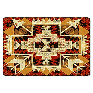 Rustic Brown Yellow Antifatigue Kitchen Bath Door Mat Cushioned Runner Rug,Washable Welcome Floor Sink Mat,Retro Original Red Black Plaid Decor Waterproof & Non-Slip Comfort Standing Doormat,18"x30"