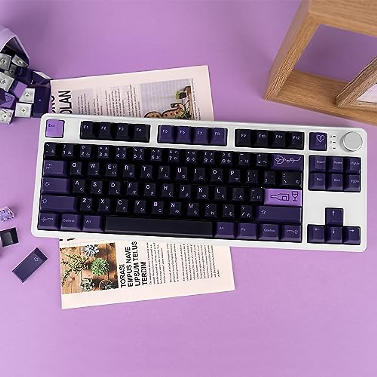 JOLINTAL 129 Keys Japanese Purple Keycaps, Custom Cherry Profile ...