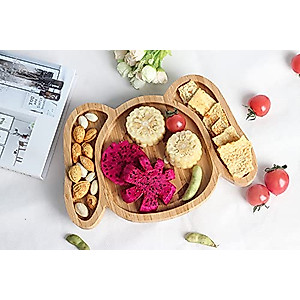 Baby Bamboo Plates with Suction Toddler Cute Dog Plates Natrual Bamboo Feeding Dishes for Kids Children (Pink)