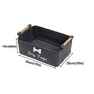 Geyecete Dog Toys Storage Bins - with Wooden Handle,Decorative Basket Rectangular Soft Felt Storage Bin Organizer Basket Pet Supplies Storage Basket/Bin Kids Toy Chest Storage Trunk(Dog-Grey)