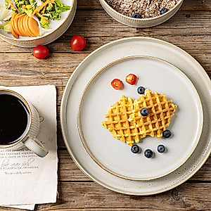 MONITO Ceramic Dinnerware 16 Pieces Dinner Set,Plates Pasta Bowls Cereal Bowls Reactive Change Glaze Dish Sets, Modern Stoneware Dishes, Gift, Bonbon Beige