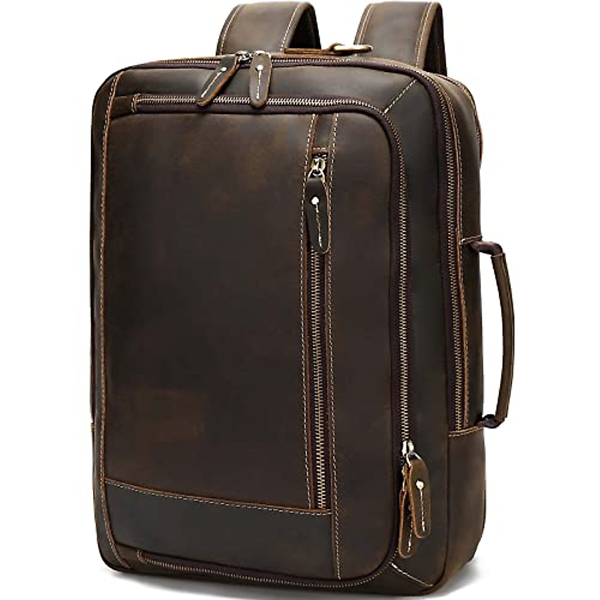 Taertii 2 in 1 Vintage Expandable Leather Backpack For Men, Large Shoulder Crossbody Briefcase Work Travel Hiking Rucksack fits 16" Laptop