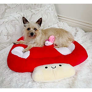 TONBO Soft Plush Small Cute and Cozy Nature Dog Cat Bed, Washer and Dryer Friendly (Mushroom)