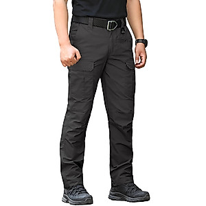 CARWORNIC Men's Ripstop Tactical Pants Waterproof Lightweight Work Pants EDC Army Uniform Combat Military Pants Multi Pocket Relaxed Fit Cargo Pants Casual Outdoor Hiking Trousers Black