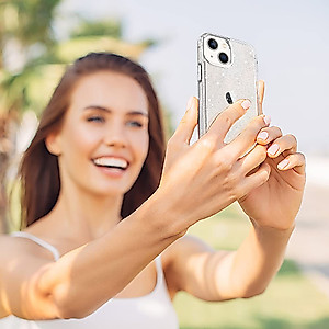 LABILUS Glitter Shining Double Layers Bumper Hard PC Back Protective Case for Girls Women, Compatible with iPhone 13 Mini (5.4 inches) - Clear