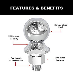 ROAD DAWG ATRLY2002D Torin 2" Diameter Trailer Hitch Ball: 3 Ton (6,000 lb) Capacity , Gray