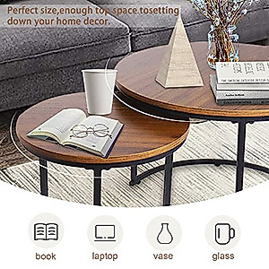 aboxoo Coffee Table Nesting Side Set of 2 End Table Top Sturdy Metal Frame Desk Centerpiece Living Room Bedroom Apartment Modern Industrial Simple Nightstand