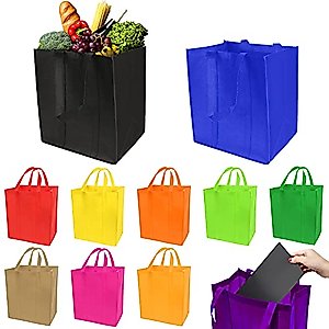 Shindel 12 Pack Reusable Grocery Tote Bag, Reinforced Handle Grocery Bags Heavy Duty Large Shopping Totes, Kitchen Reusable Grocery Bags, 15x13 inch