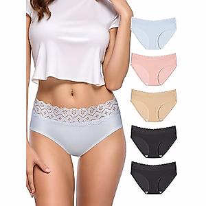 MEIYATING Women’s Panties Lace Low Rise Sexy Hipster Bikini Underwear Seamless Cute Stretch Silky Pack(Multicolor,XL)