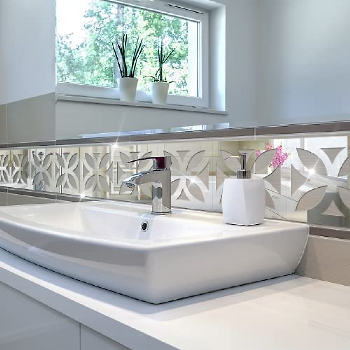 30Pcs Mirror Wall Stickers Mirror Decals Tiles Border DIY Wall Decor Sticker for Living Room Home Background Bathroom