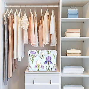 Doterii Chic Purple Iris Flower Storage Bin with Lid Fabric Foldable Cube Baskets Closet Toy Organizer