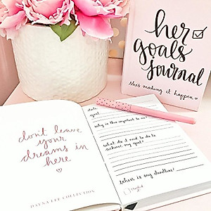 Eccolo Inspirational Quote Journal for Women, Hardcover Notebook, Faux Leather, Lay Flat Notebook, “Her Goals Journal”, Dayna Lee Collection (Light Pink, 5x7 Inches)
