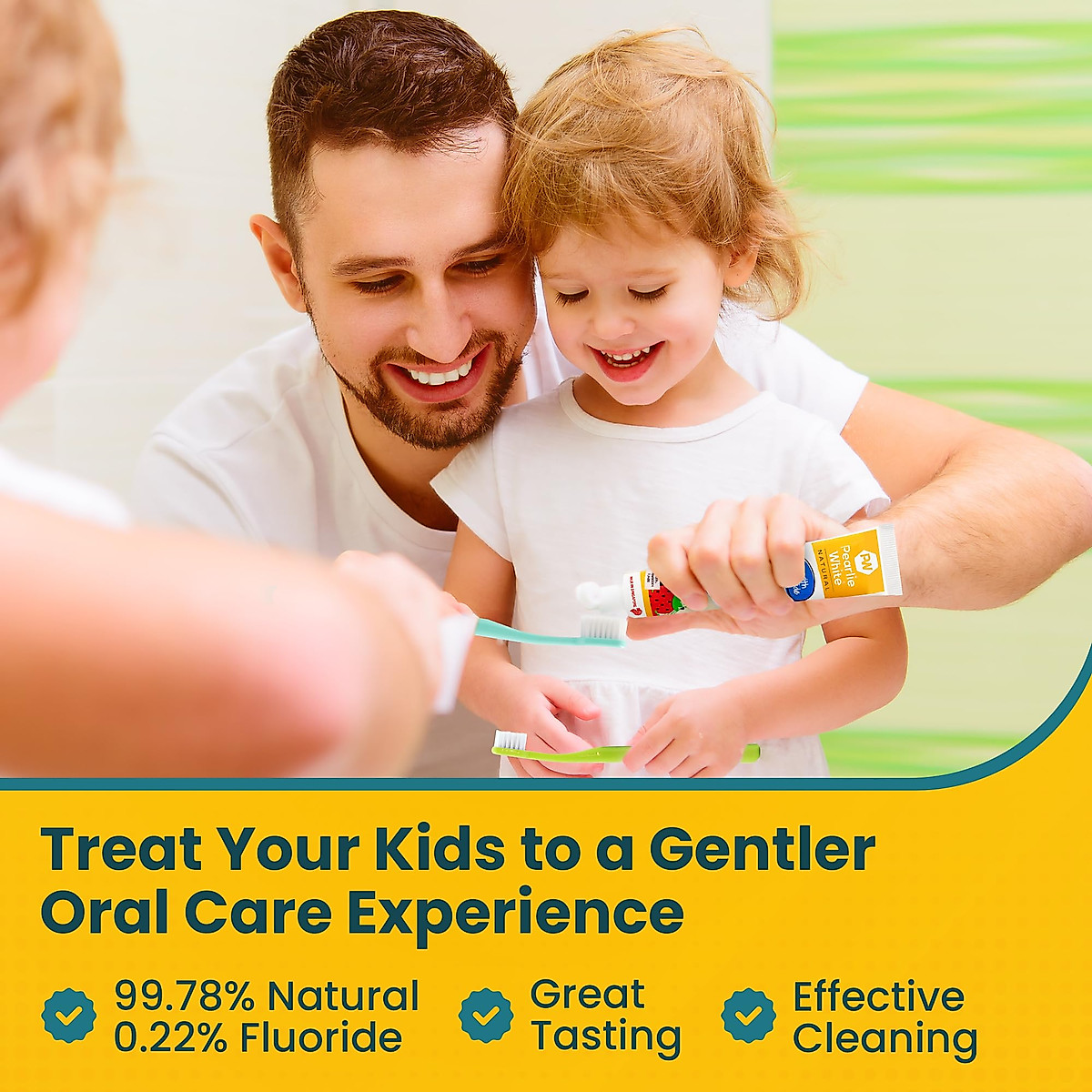 Pearlie White 99.78% Natural Fluoride Kids Toothpaste (1.58oz, 45gm) | Kids Toothpaste with Fluoride | Extra Gentle Enamel Safe Toothpaste for Kids | Low RDA | Natural Strawberry Flavor