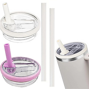 2 Replacement 40 oz. Non-Tipping Lids with Straws Spill-Proof, Leak-Proof, Non-Tipping Lids for Stanley Quencher (White + Purple)