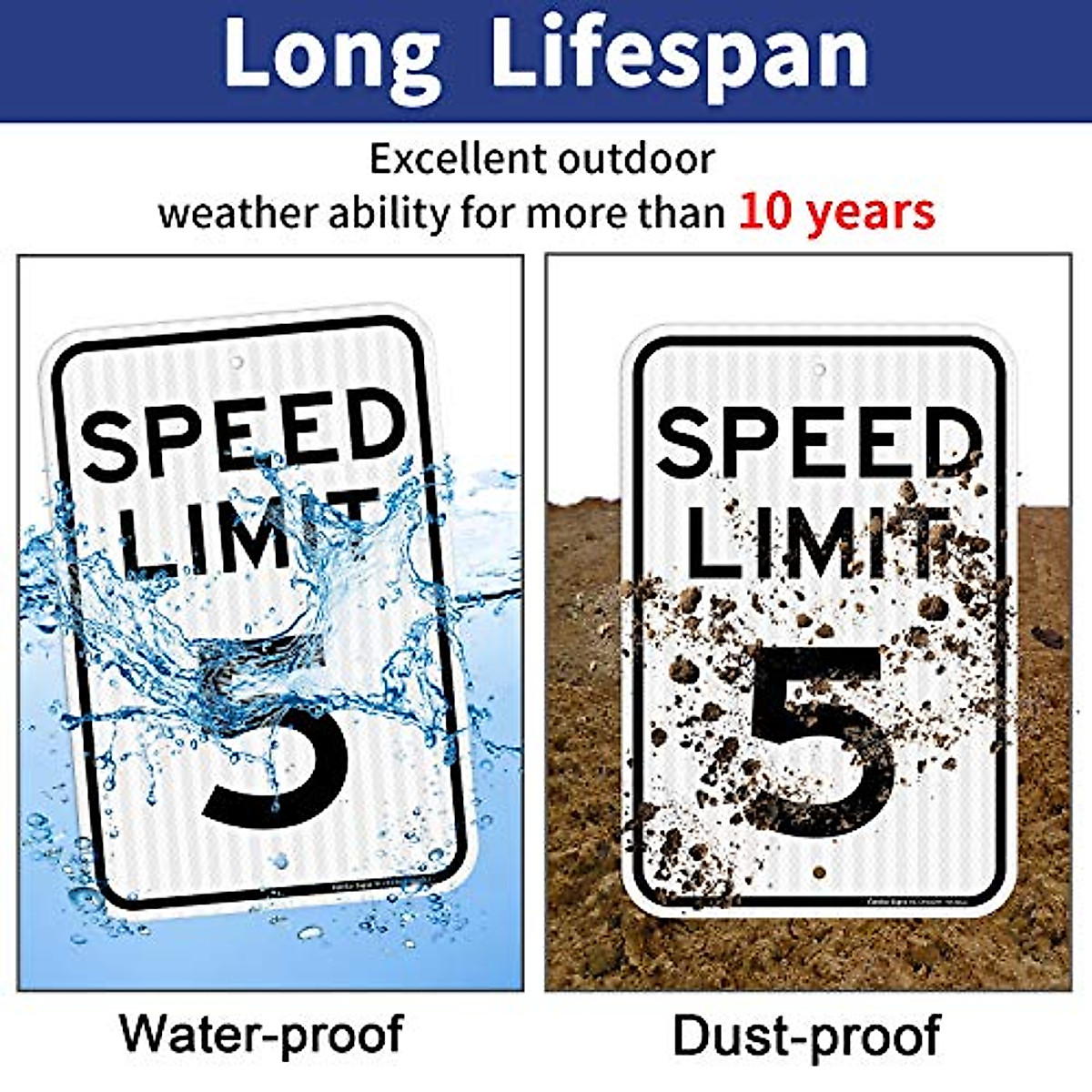 (2 Pack) Speed Limit 5 MPH Sign, 18 x 12 Inches Engineer Grade Reflective Sheeting, Rust Free Aluminum, Weather Resistant, Waterproof, Durable Ink, Easy to Mount
