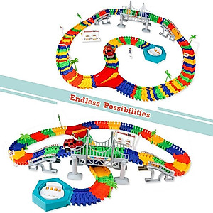192 Pieces Flexible Race Track Playset - Magic Journey Rainbow Create a Road Super Snap Speedway STEM Building Toy with Race Car for Kids