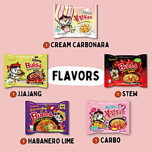Samyang Buldak Korean Spicy Ramen 5 Flavor Variety Pack - TikTok Ghost Spicy Noodle Challenge