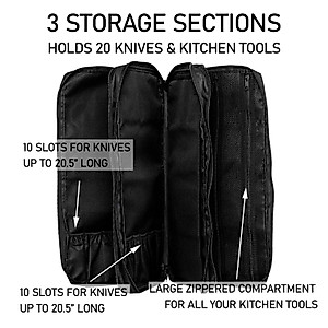 EVERPRIDE Chef Knife Bag PLUS Knife Guard Set (10-Piece Set) – Knife Carrying Bag Holds 20 Knives PLUS Kitchen Tools – Felt-Lined and BPA Free Knife Sheath Set – Knives Not Included