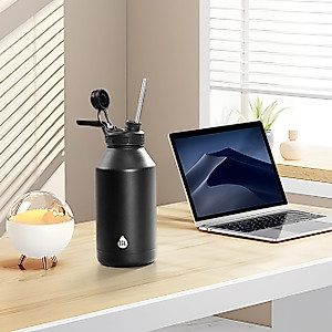 Wobye 4 Pieces 14" Extra Long 0.32" Big Wide Reusable Stainless Steel Metal Straws with Cleaning Brush & Silicone Tip for 128 100 75 64 40 oz Large Water Bottle, Tall Tumbler, Wine Bottle