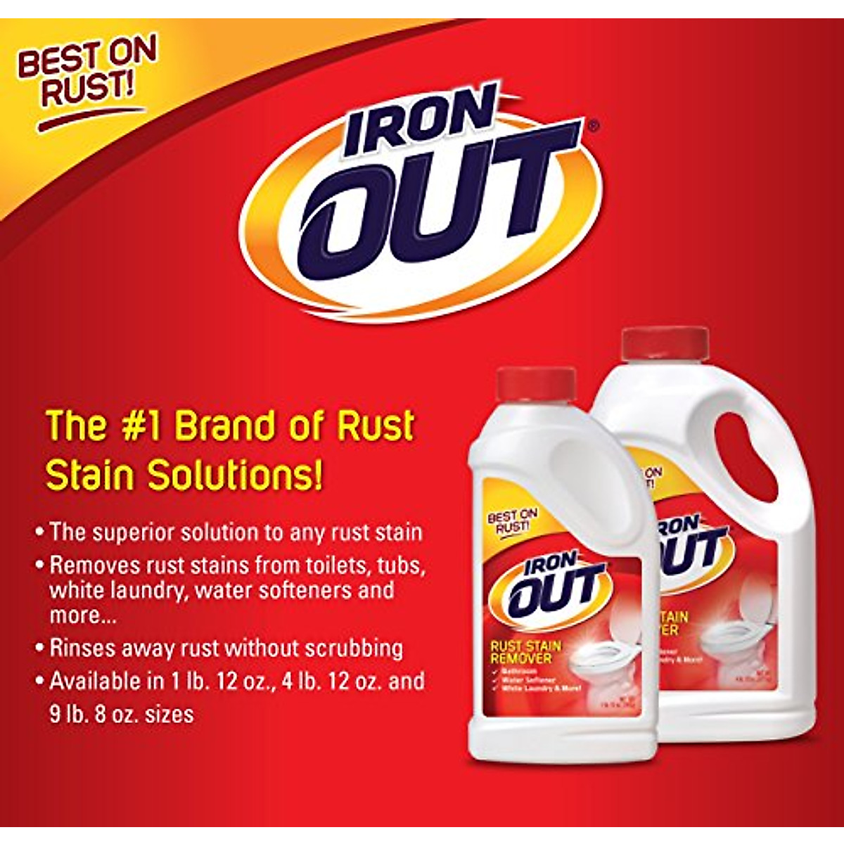 Iron OUT Powder Rust Stain Remover, Remove and Prevent Rust Stains in Bathrooms, Kitchens, Appliances, Laundry, and Outdoors, 9.5 Pound