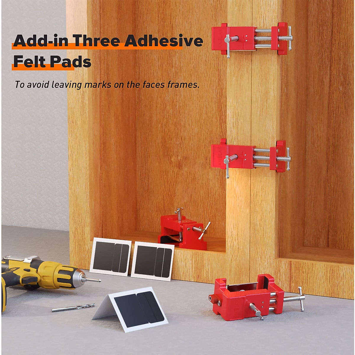 Cabinet Clamps, Cabinet Installation Clamps Cabinetry Clamps Cabinet Face Frame Clamps Cabinet Tools with Two Side Screws and Alignment Plate, 2 Pack (Red-4 Pack)