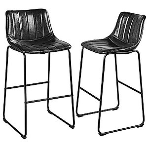 Yaheetech 30" PU Leather Dining Chairs Armless Chairs Indoor/Outdoor Kitchen Dining Room Chairs with Metal Legs Upholstered, Set of 2, Black