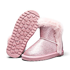 K KomForme Girls Snow Boots Warm Fur Lined Glitter Strap Winter Shoes Lightweight with Hook-and-loop(Toddler/Little Kids/Big Kids)