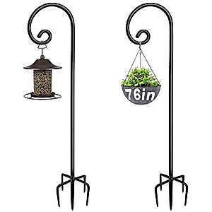Artigarden Outdoor Shepherd Hooks 76 inch Tall for Bird Feeder (2 Packs), Adjustable Metal Garden Poles for Hanging Plants Solar Light Lantern, Bright Black