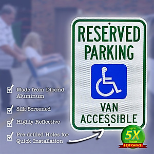 Signs Authority Reserved Parking Sign - 18Hx12W-Inch Reflective Aluminum Handicapped Parking Sign - Easy to Install Handicap Van Accessible Sign - Engineer Grade Ultra Reflective - Blue Green on White