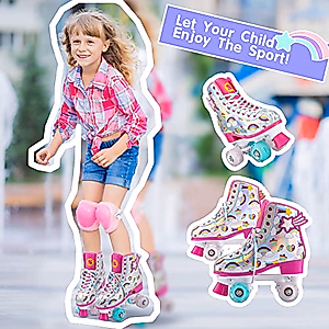 SULIFEEL Rainbow Unicorn Roller Skates for Girls Light up Wheels Womens Quad Skates with High Top Reflective TPU Leather Rainbow