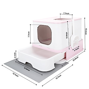 RIZZARI Millions Sold Wordwide Cat Litter Box, Large Top Entry Anti-Splashing Litter Box with Lid, Enclosed Plastic Cat Litter Box with Handy Litter Scoop, Drawer Type Cat Toilet (Pink)