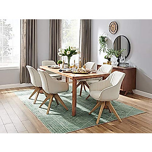 Art Leon Dining Chair, Mid Century Modern Fabric Upholstered Swivel Dining Room Chair with Oak Wood Legs, Leisure Side Chair with Arms for Living Room, Off White