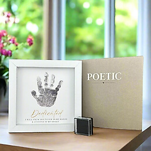 The Grandparent Gift Company- White Shadowbox Frame 6 x 6 Table or Shelf Frame with “Dedicated” Sentiment- Baby Handprint Dedication Gifts