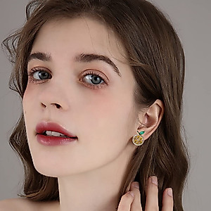 Orange Lemon Stud Earrings for Women Fruit Earrings for Women Girls 925 Silver Post 14K Gold Plated Stud Gifts for Women Lightweight Birthday Valentine's Day Mothers Day Christmas Gift